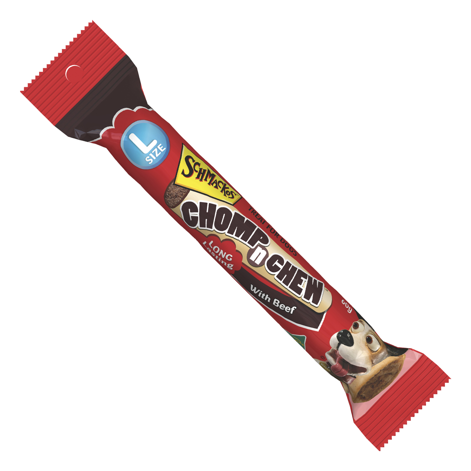 Schmackos Chomp N Chew Beef Large Single Treat For Dogs 60g - $5.17