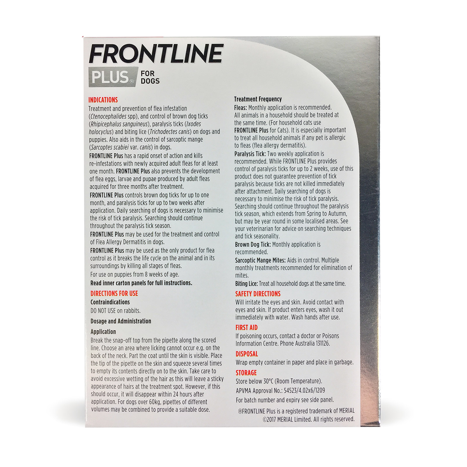 Frontline Plus For Dogs XLarge 40-60kg 6 Pack - $87.99