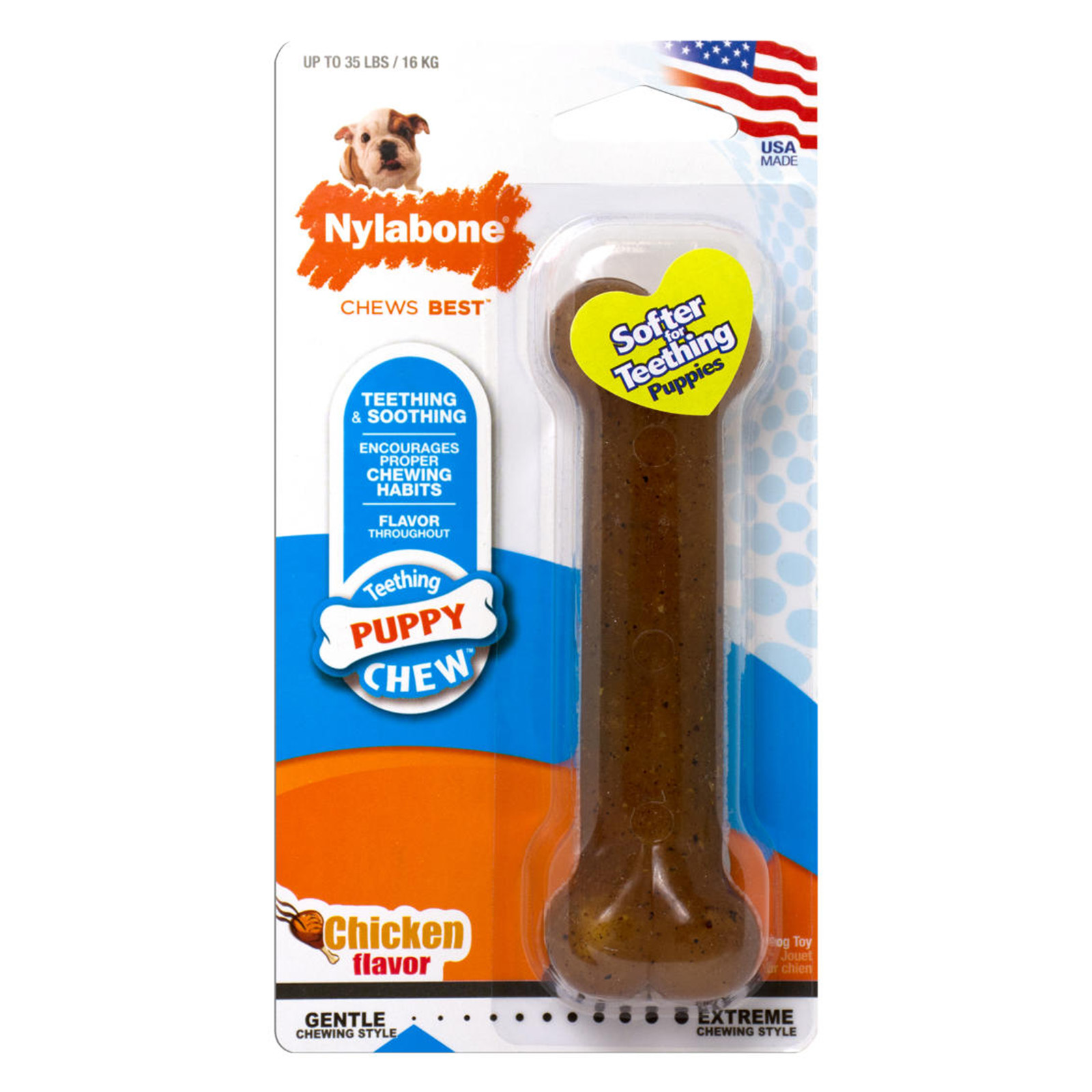 Nylabone Puppy Teething Bone Chicken Wolf Medium Rubber Toy For Dogs Up ...
