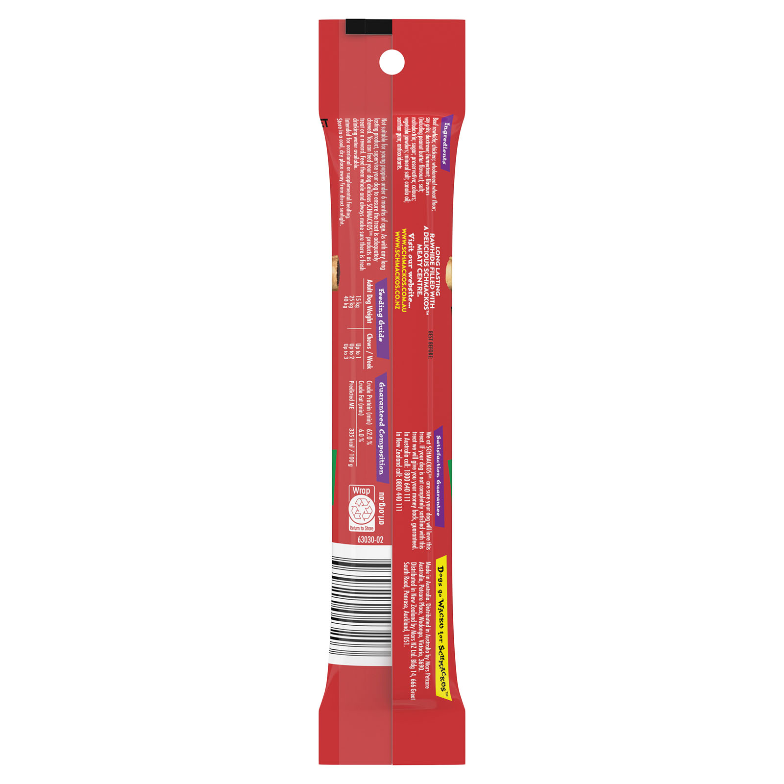 Schmackos Chomp N Chew Peanut Butter Chicken Large Single Treat For ...