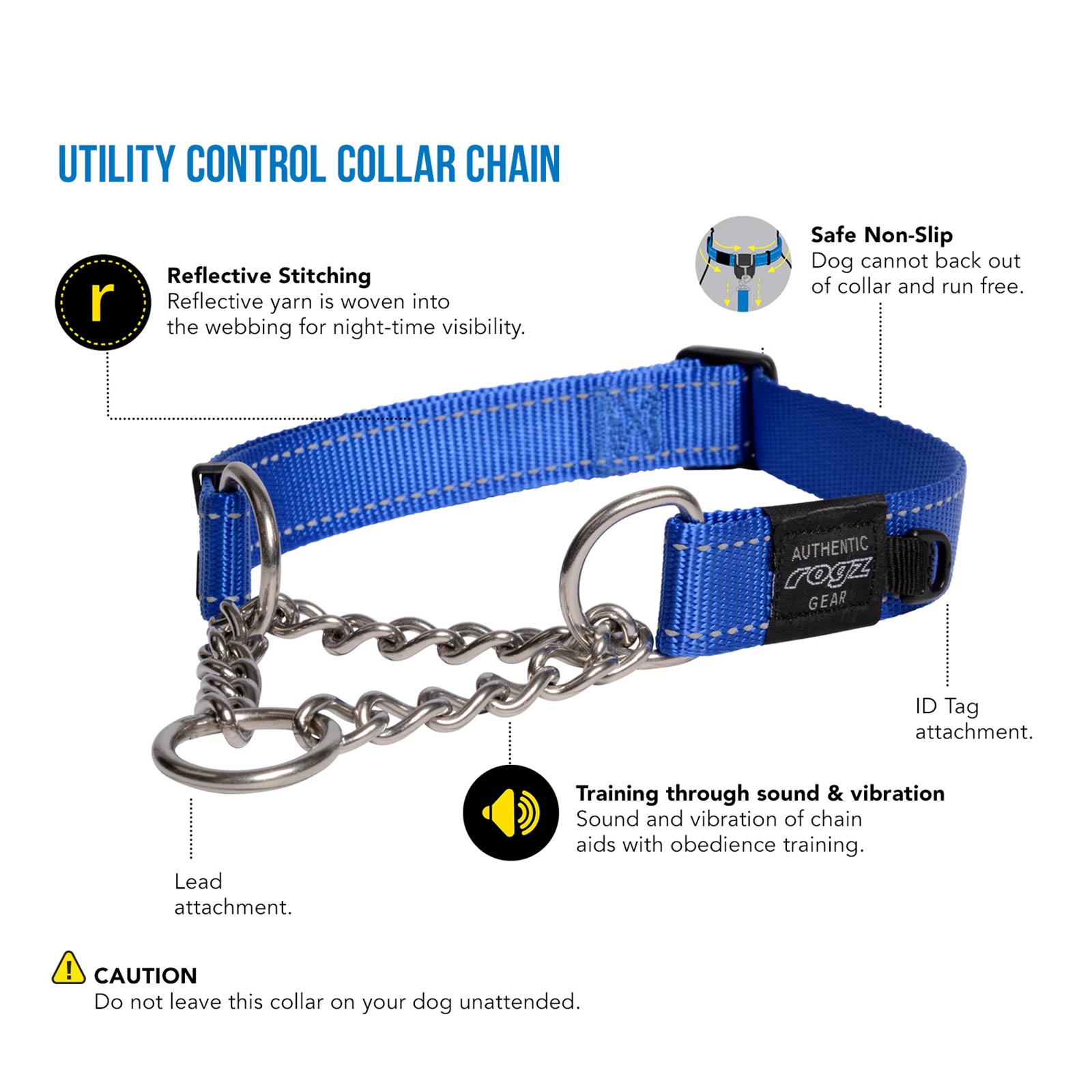 Rogz Utility Reflective Obedience Collar Black For XLarge Dogs 50-70cm ...