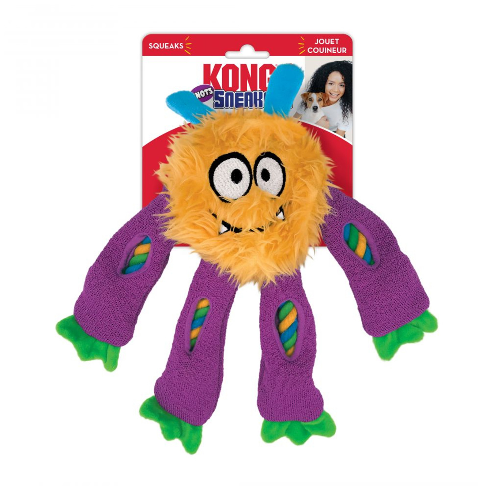 KONG Sneakerz Knots Monster For Large Dogs Crackle Plush Squeak Rope ...