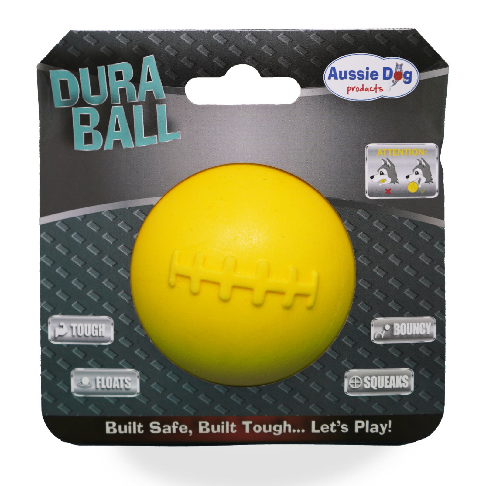 Aussie Dog Dura Ball Yellow Medium To Large Squeak Tough Chase Toy For ...