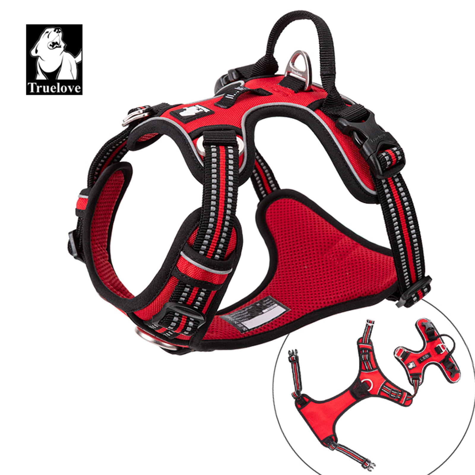 True Love No Pull Harness Nylon Reflective Red XLarge For Dogs - $59.99