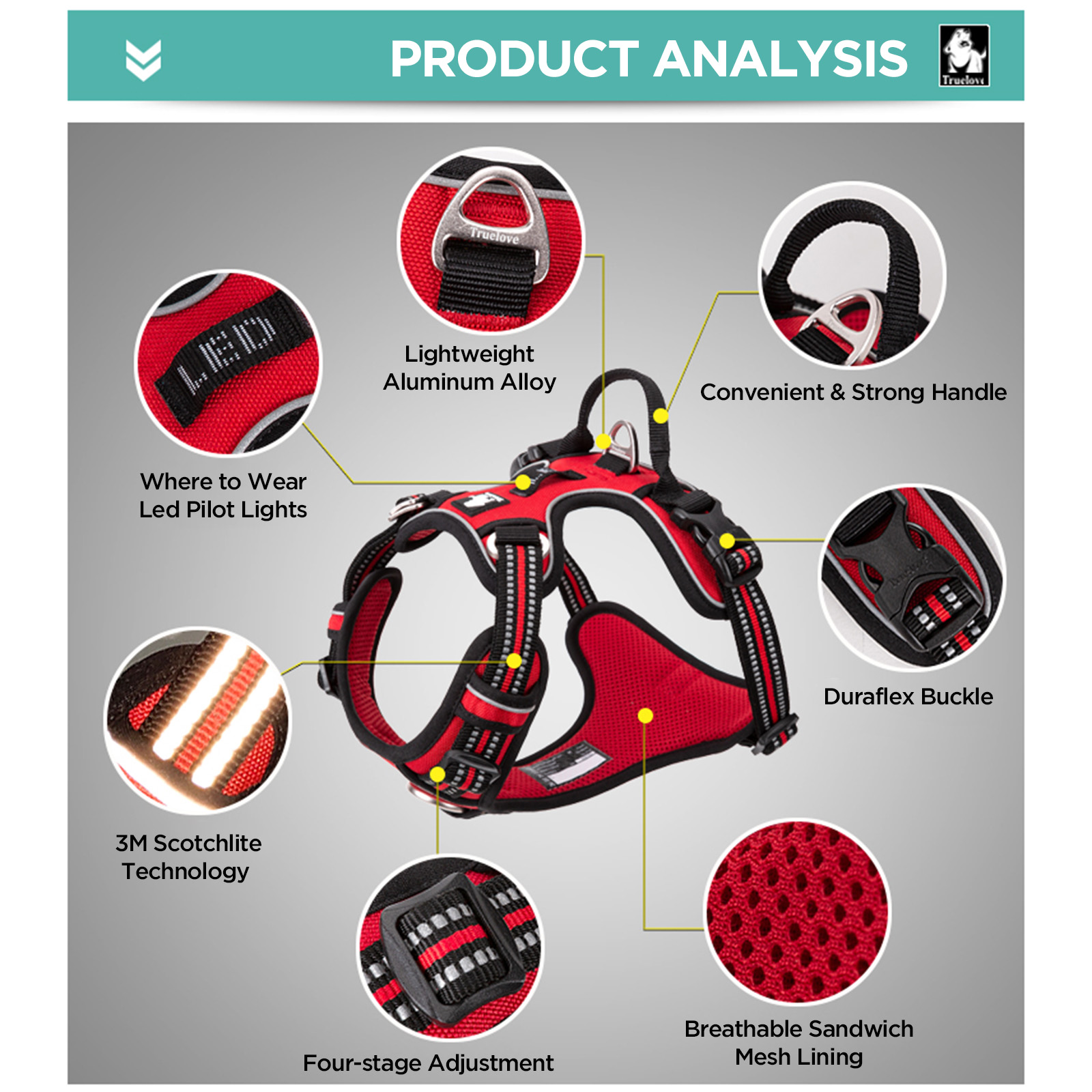 True Love No Pull Harness Nylon Reflective Red Large For Dogs - $42.00