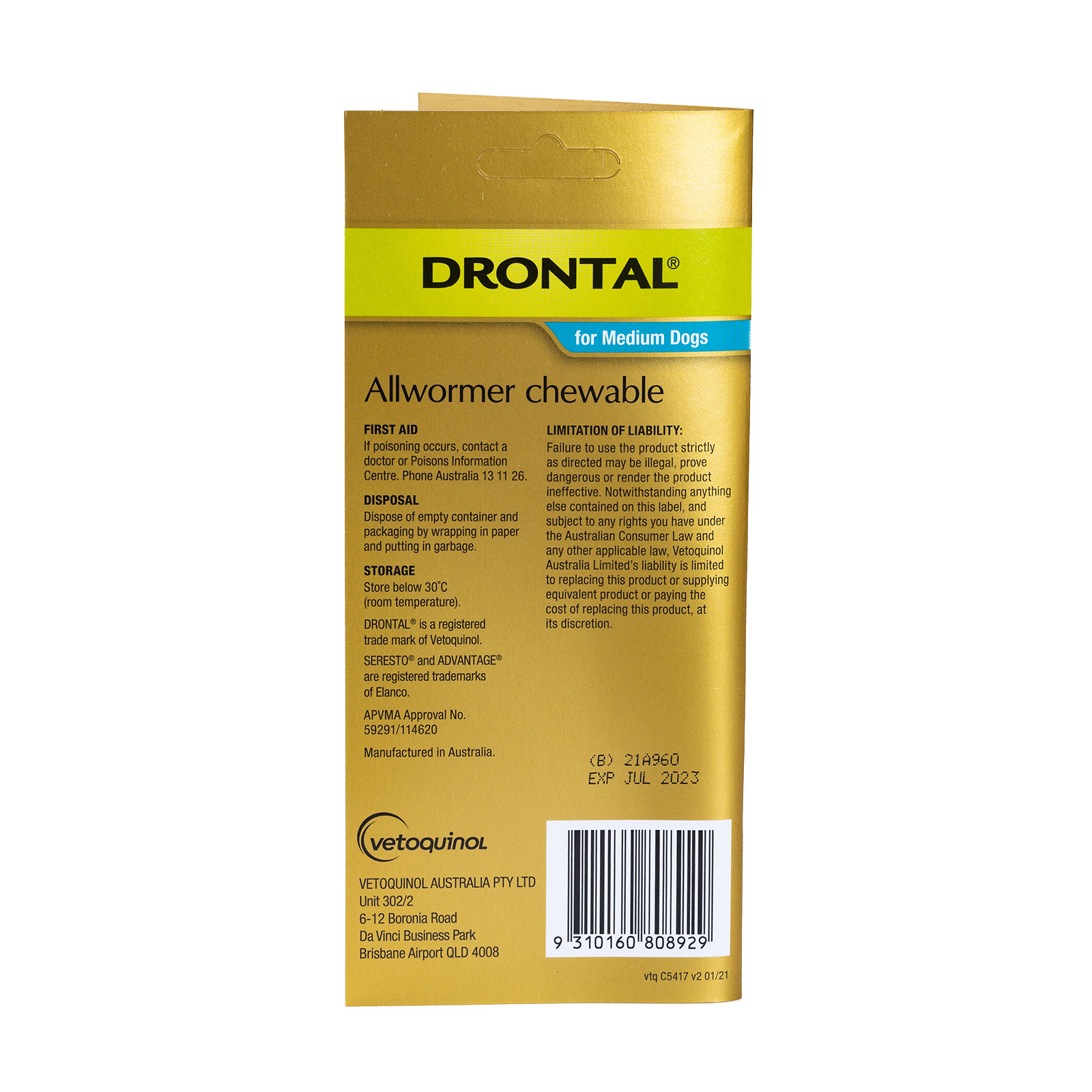 Drontal Allwormer For Dogs Medium 3-10kg 5 Chews - $40.00