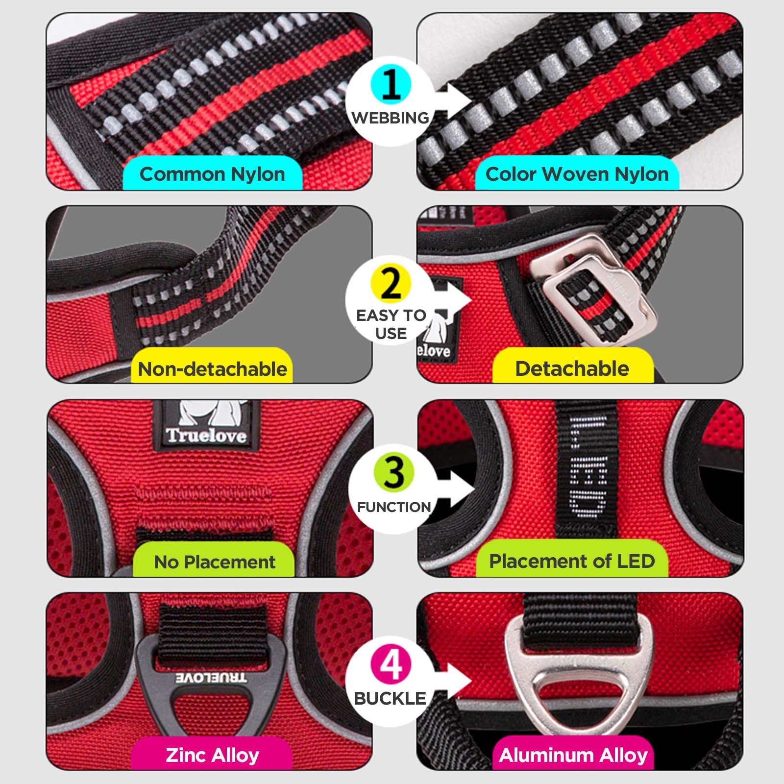 True Love No Pull Harness Nylon Reflective Red XLarge For Dogs - $59.99
