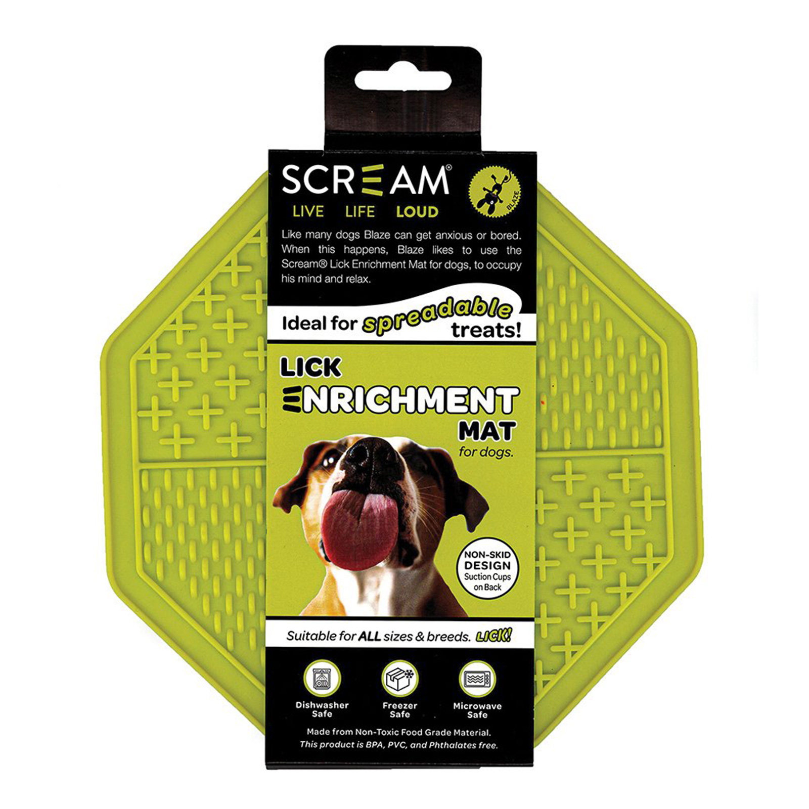 Scream Loud Green Lick Enrichment Mat Suction Base Octagon Slow Treat ...