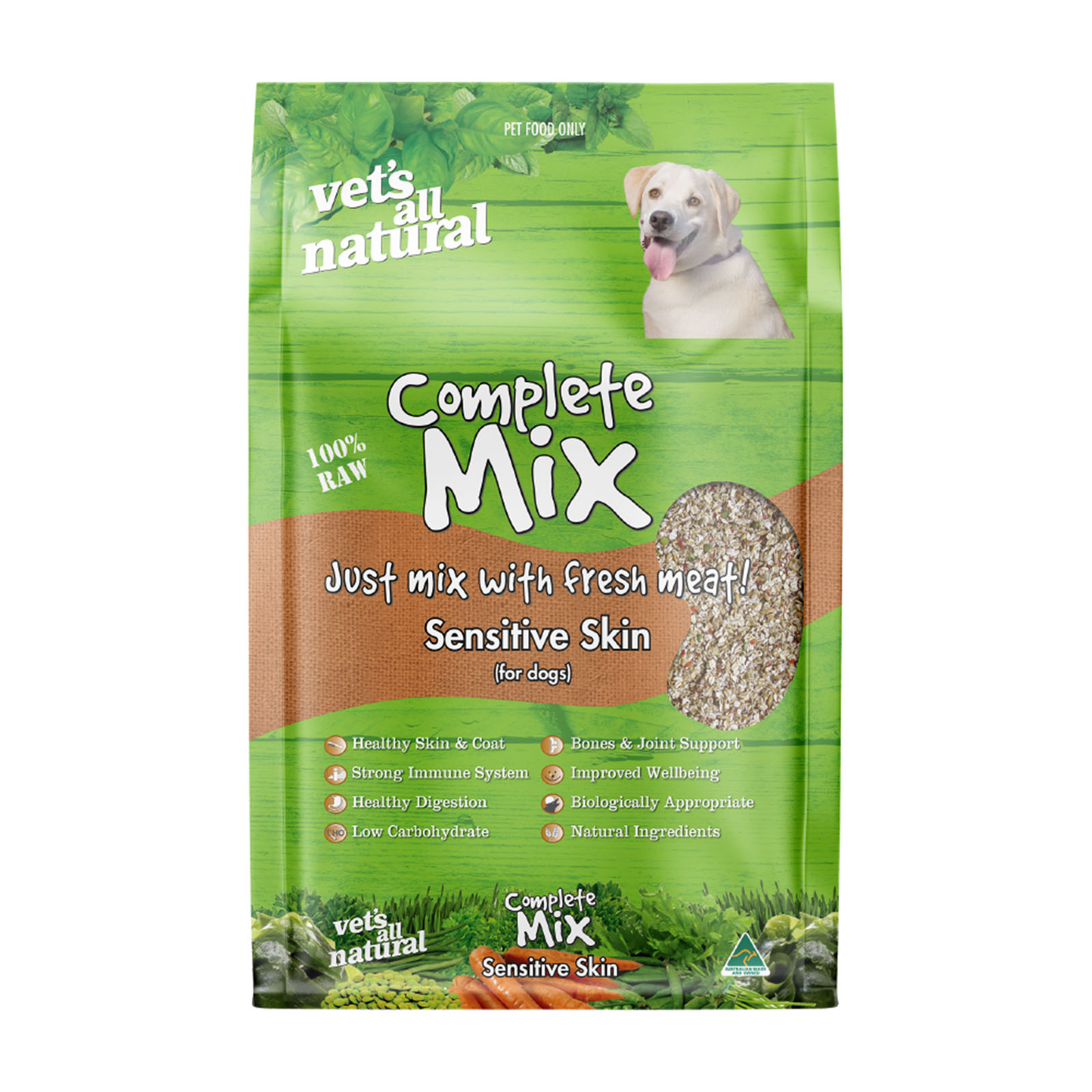 Vets All Natural Complete Mix Sensitive Skin Raw Dog Food 5kg - $125.69