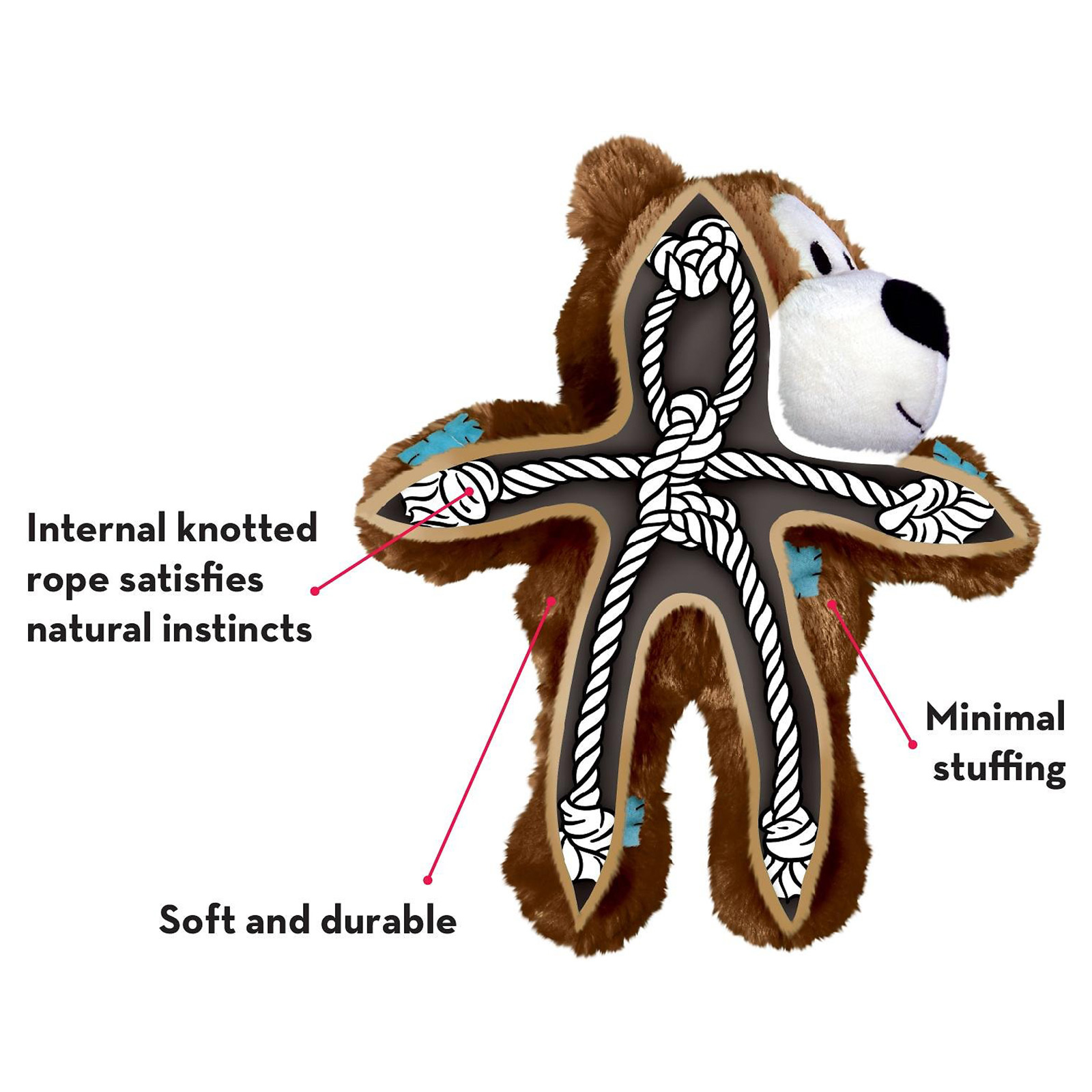KONG Wild Knots Bear For Dogs Giraffe and Tiger 3 Pack S/M Squeaky ...