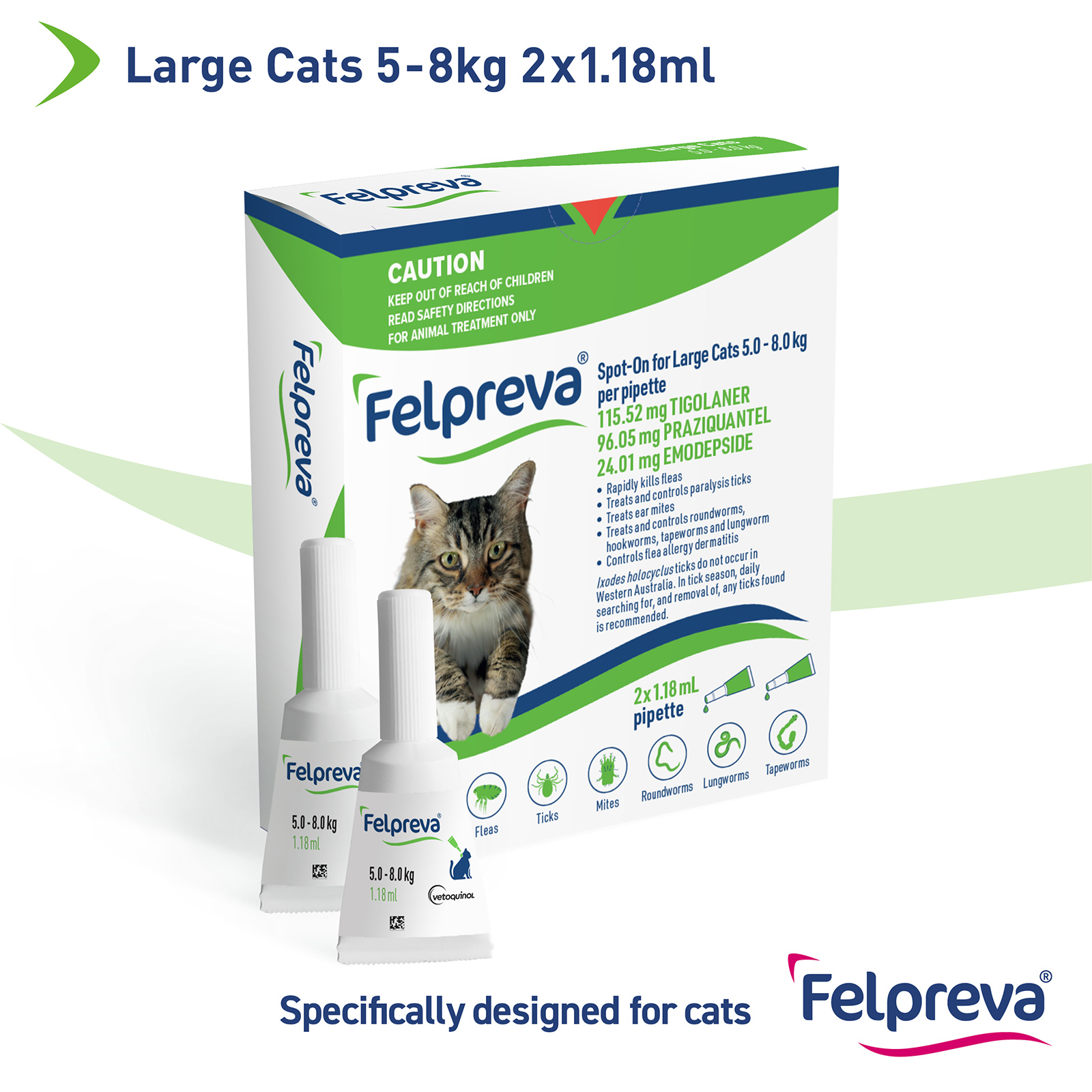 Felpreva Spot On Pipette For Large Cats 5-8kg 2 Pack - $97.55