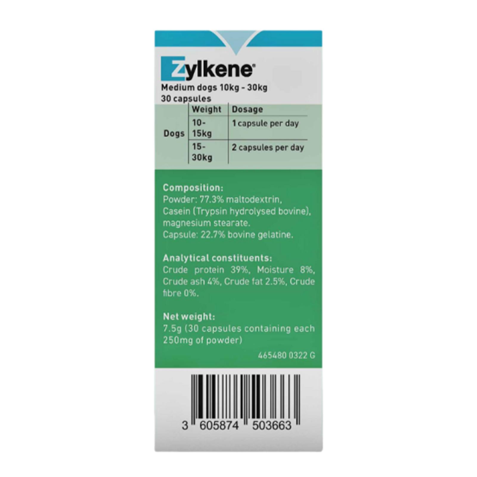 Zylkene Calming Nutritional Supplement For Medium Dogs 225mg x 30 ...