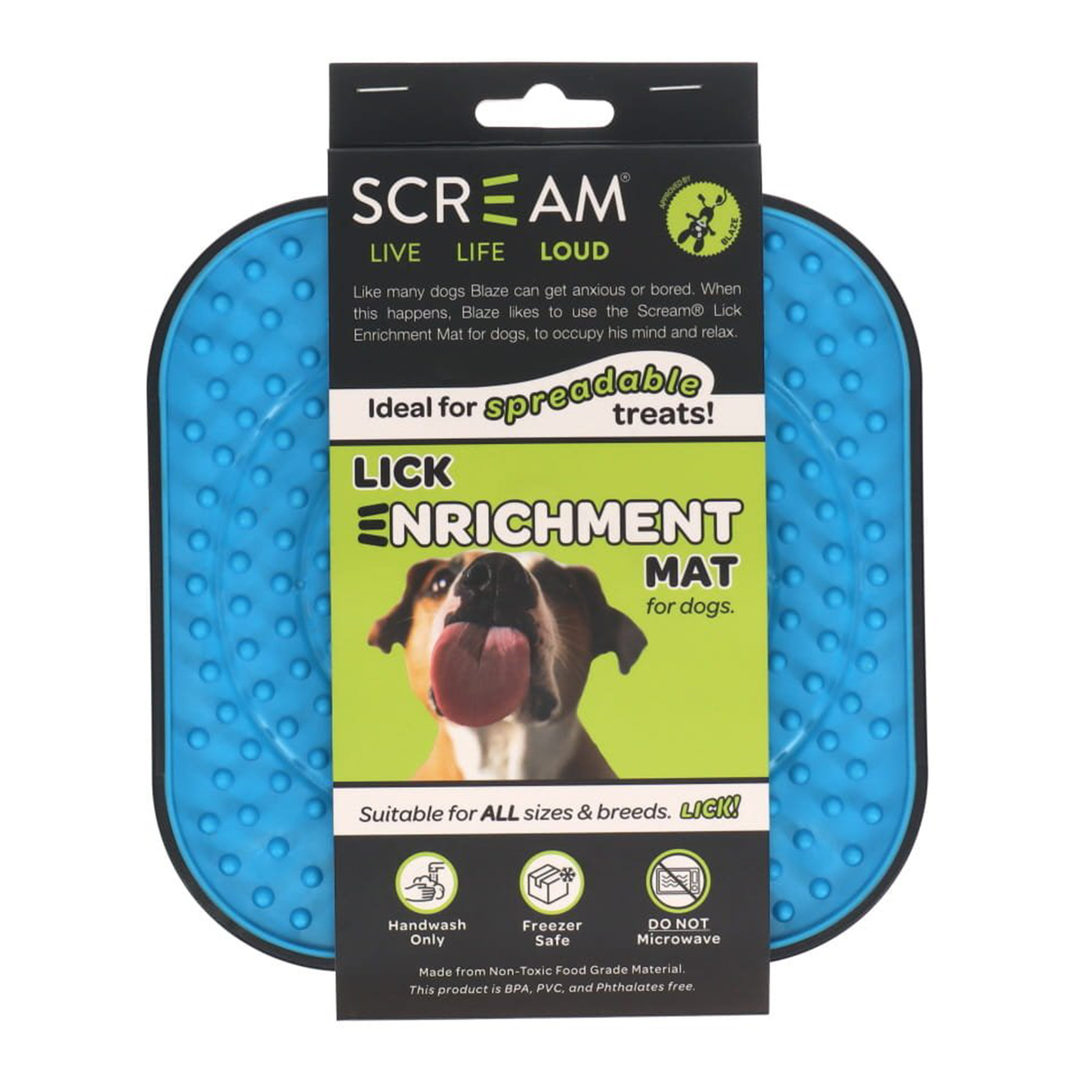 Scream Lick Enrichment Mat for Crate or Cage Square Loud Blue Slow ...