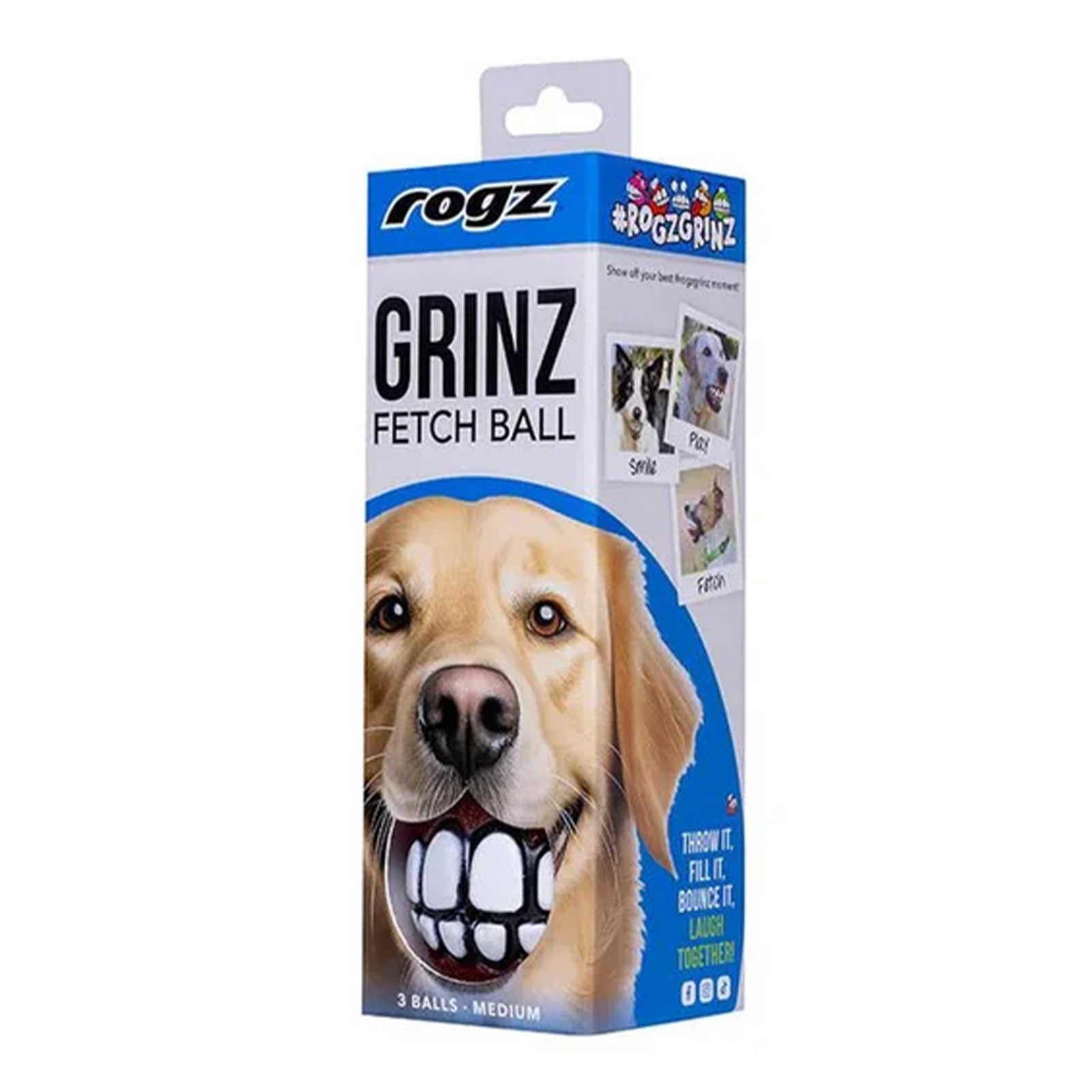 Rogz Grinz Fetch Ball Medium Bouncy Bouyant Treat Dispensing Toy for ...