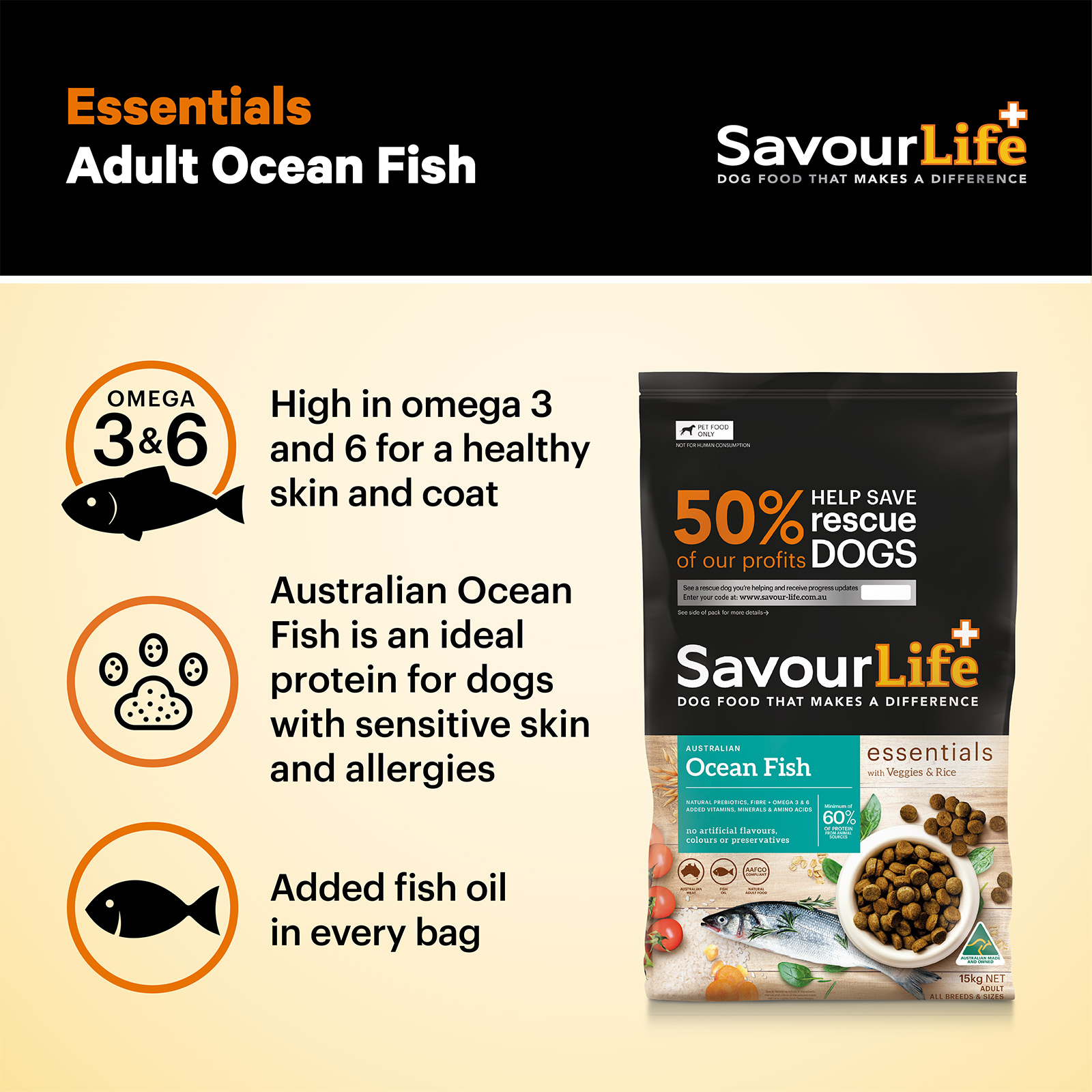 SavourLife Essentials Ocean Fish Natural Adult Dry Dog Food 15kg - $105.62