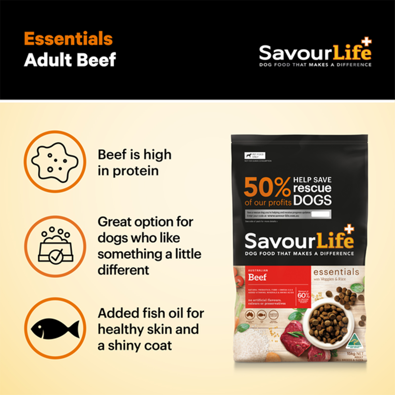 SavourLife Essentials Beef Natural Adult Dry Dog Food 15kg - $124.27