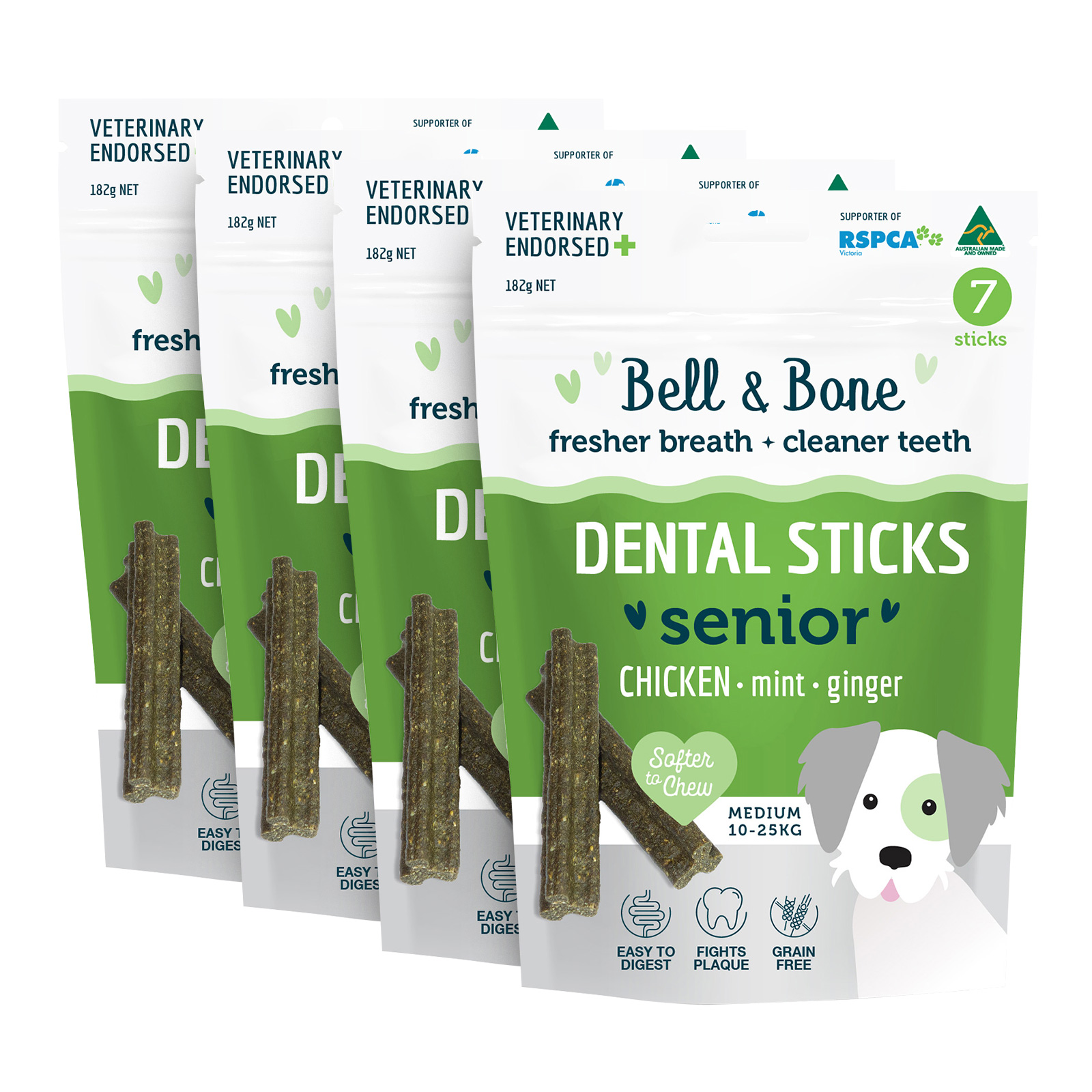 Bell And Bone Senior Dental Sticks Chicken Mint and Ginger for Medium ...