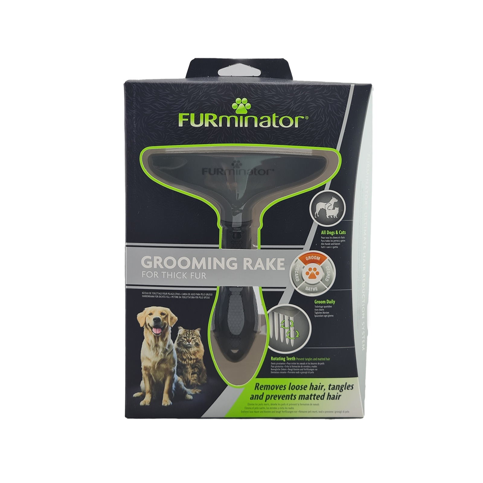 FURminator Grooming Rake For Thick Fur Detangling Comb With Rotating ...