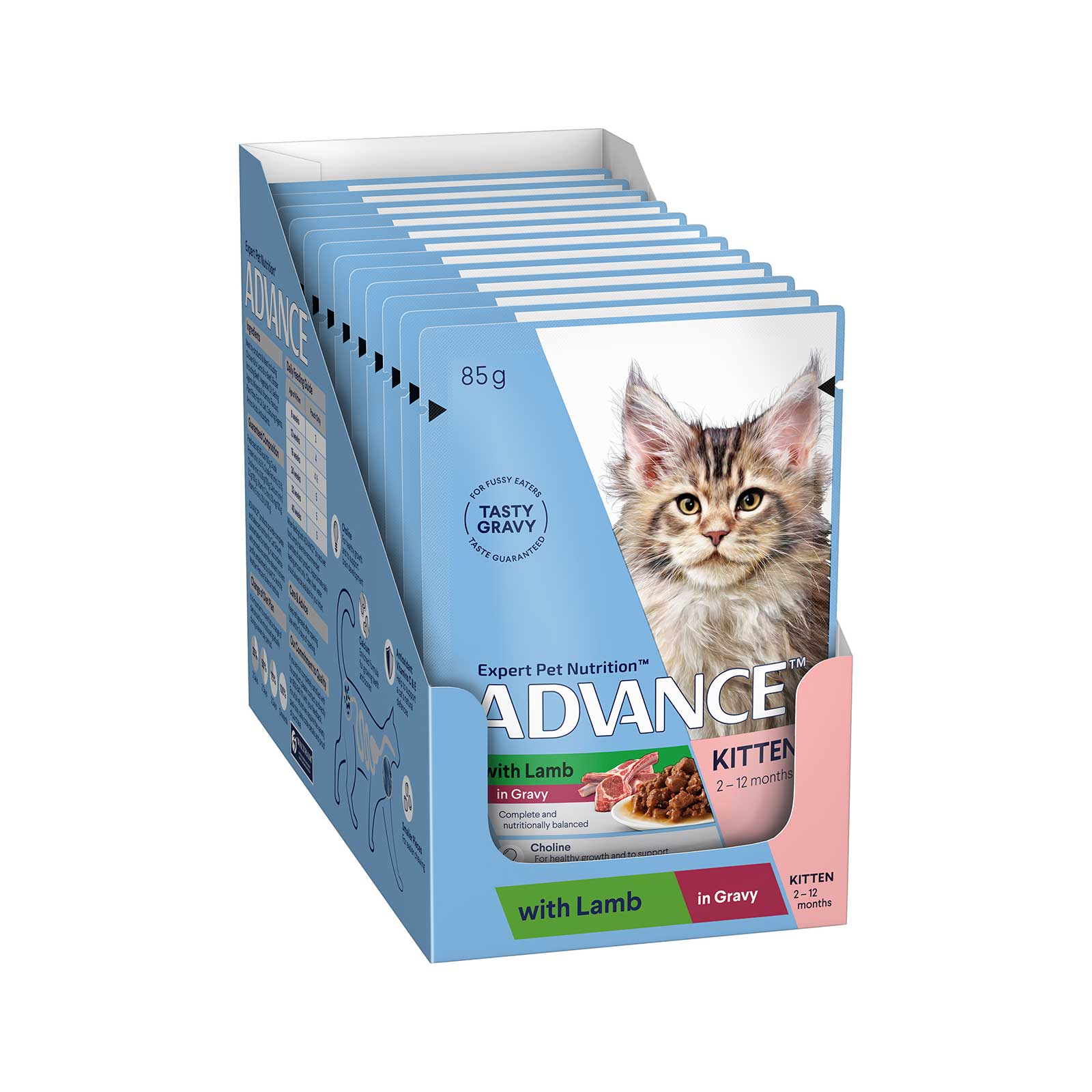 Advance Lamb In Gravy Kitten 2-12 Months Pouches Wet Cat Food 85g x 12 ...