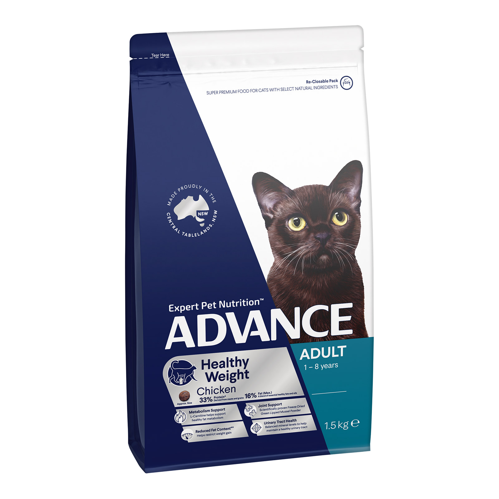 Advance Healthy Weight Chicken Adult 1-8 Years Dry Cat Food 1.5kg - $41.19