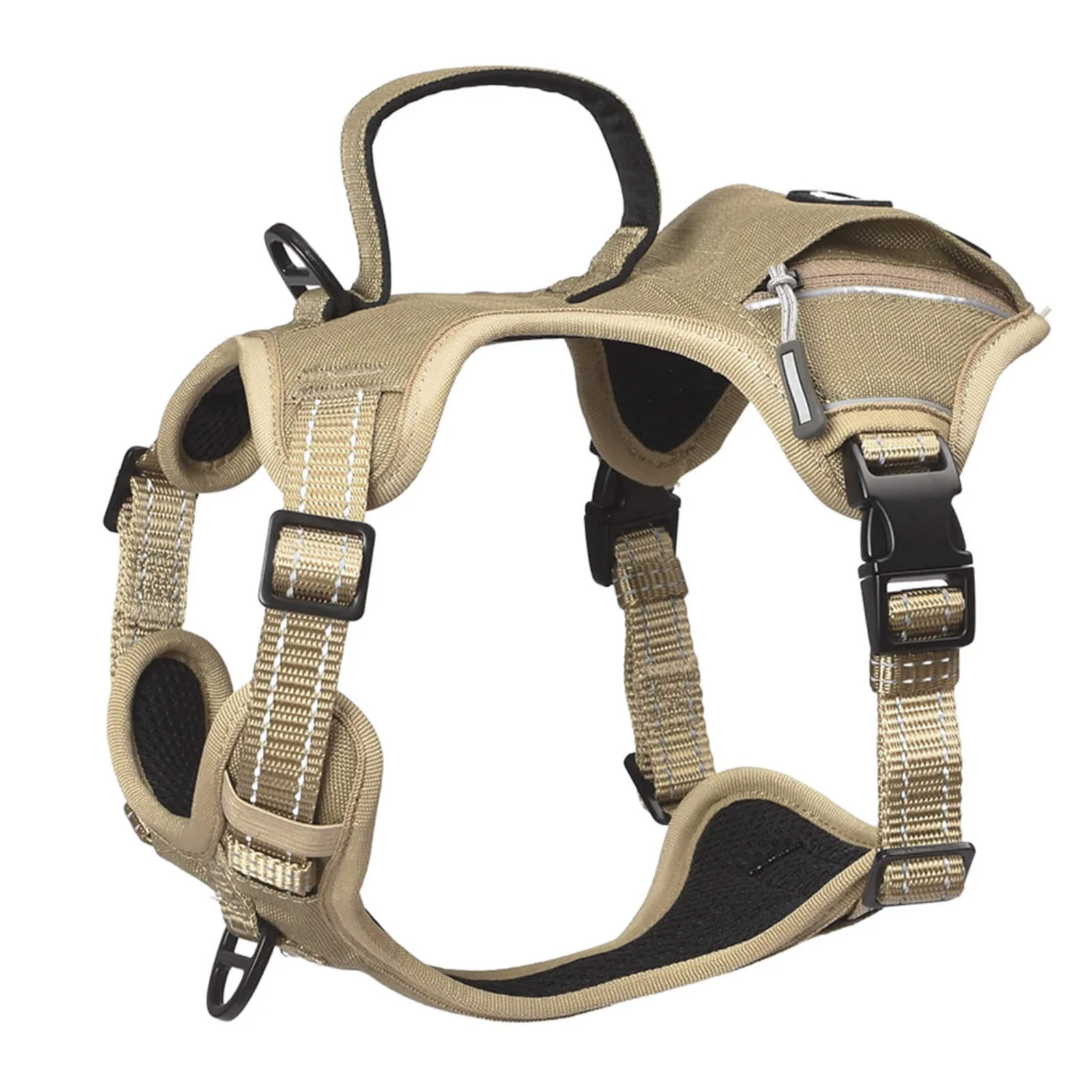 Pet Marvel Durable Adjustable Reflective Poop Bag Dispenser Harness Tan ...