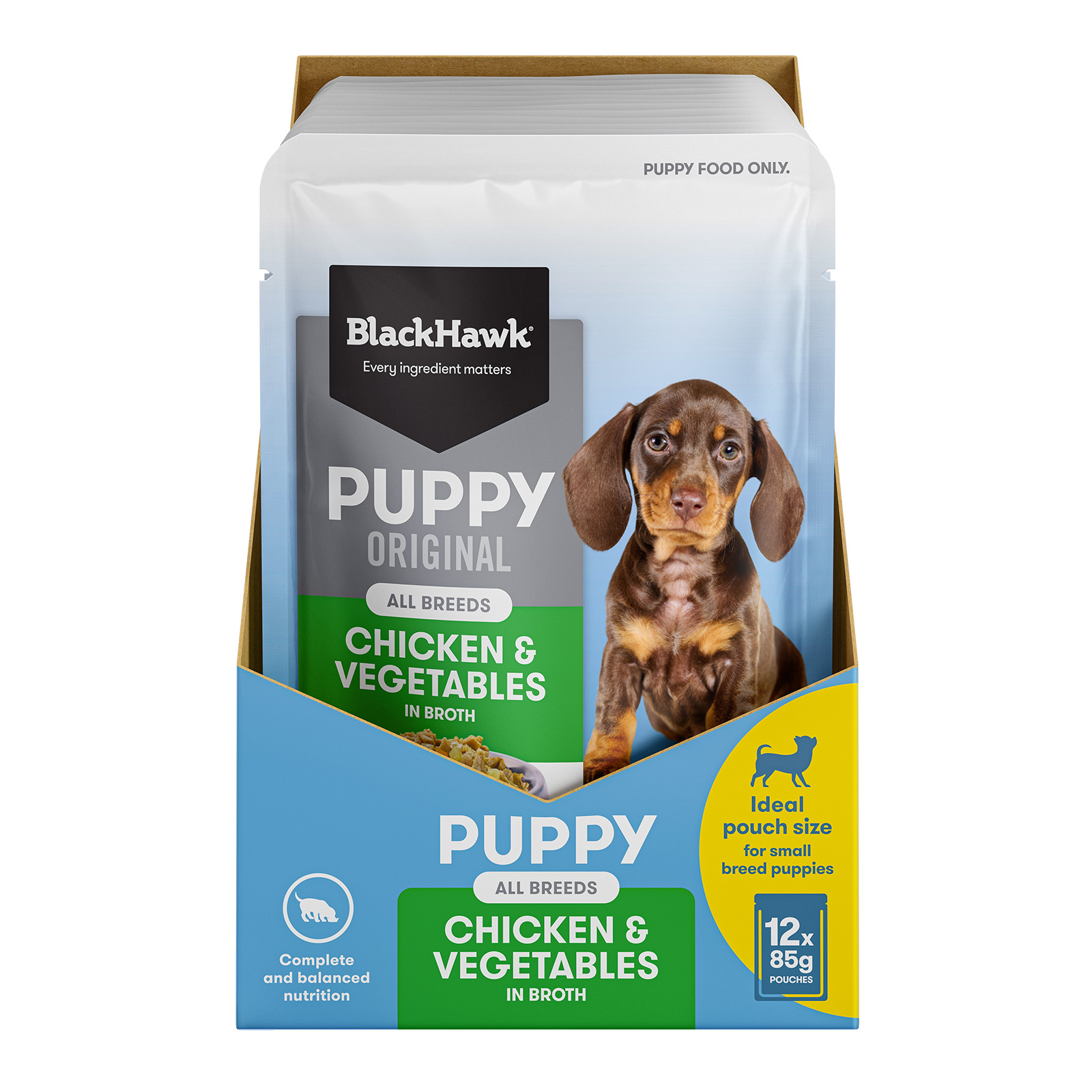 Black Hawk Puppy Original Chicken & Vegetables Pouches Wet Dog Food 85g ...