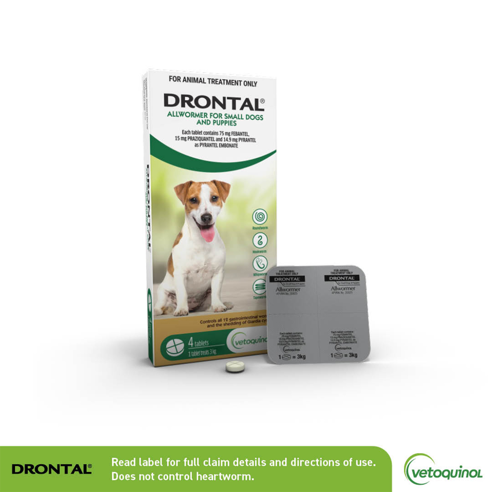Drontal Allwormer For Dogs Small And Puppies Up To 3kg 4 Tablets - $16.68