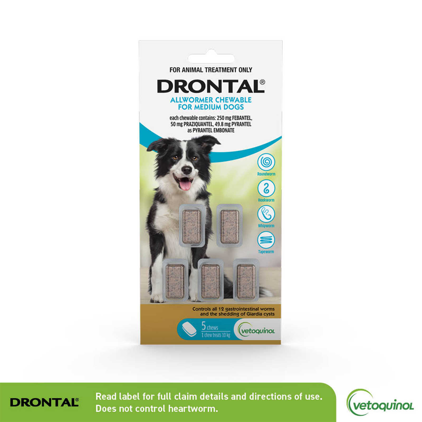 Drontal Allwormer For Dogs Medium 3-10kg 5 Chews - $47.22