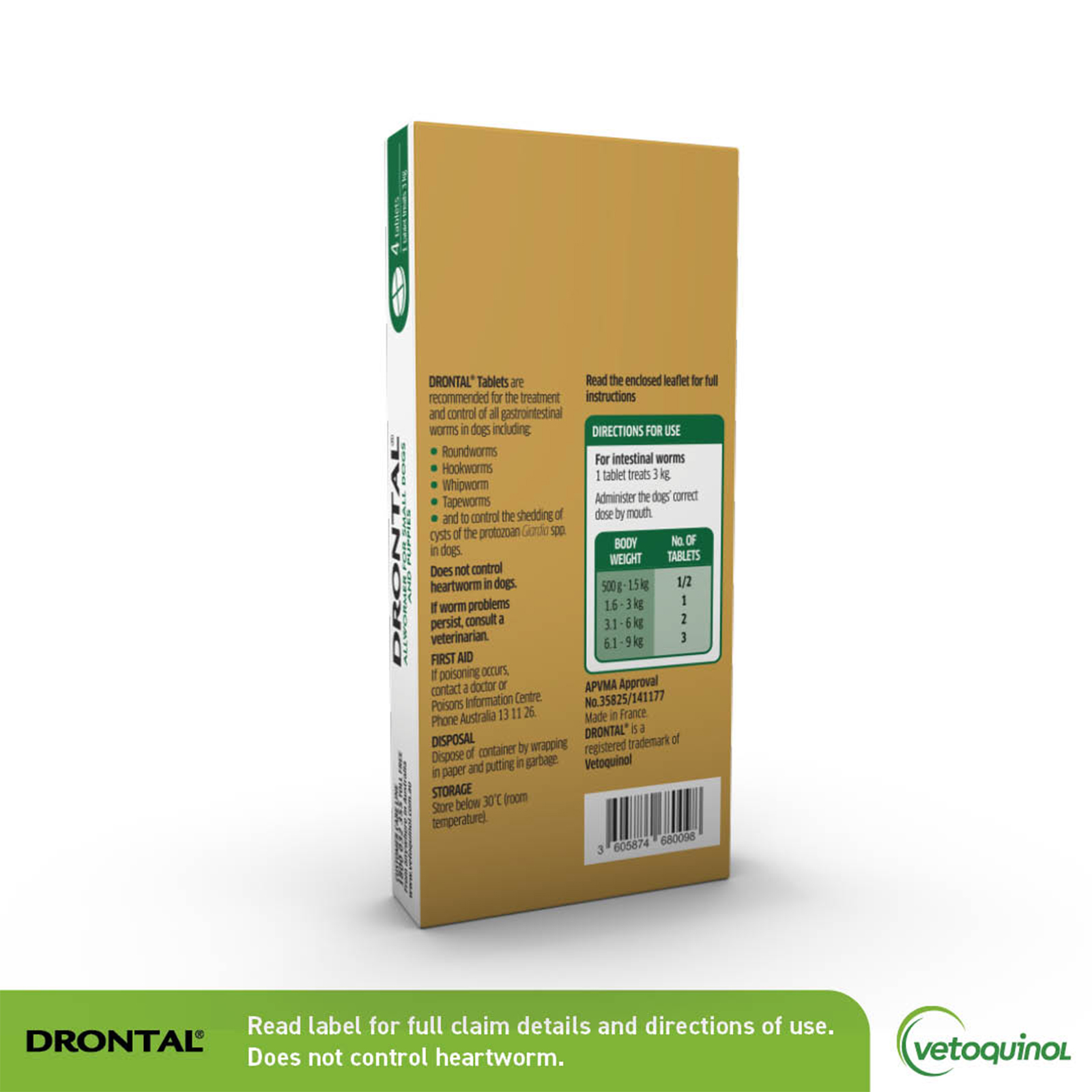 Drontal Allwormer For Dogs Small And Puppies Up To 3kg 4 Tablets - $16.68