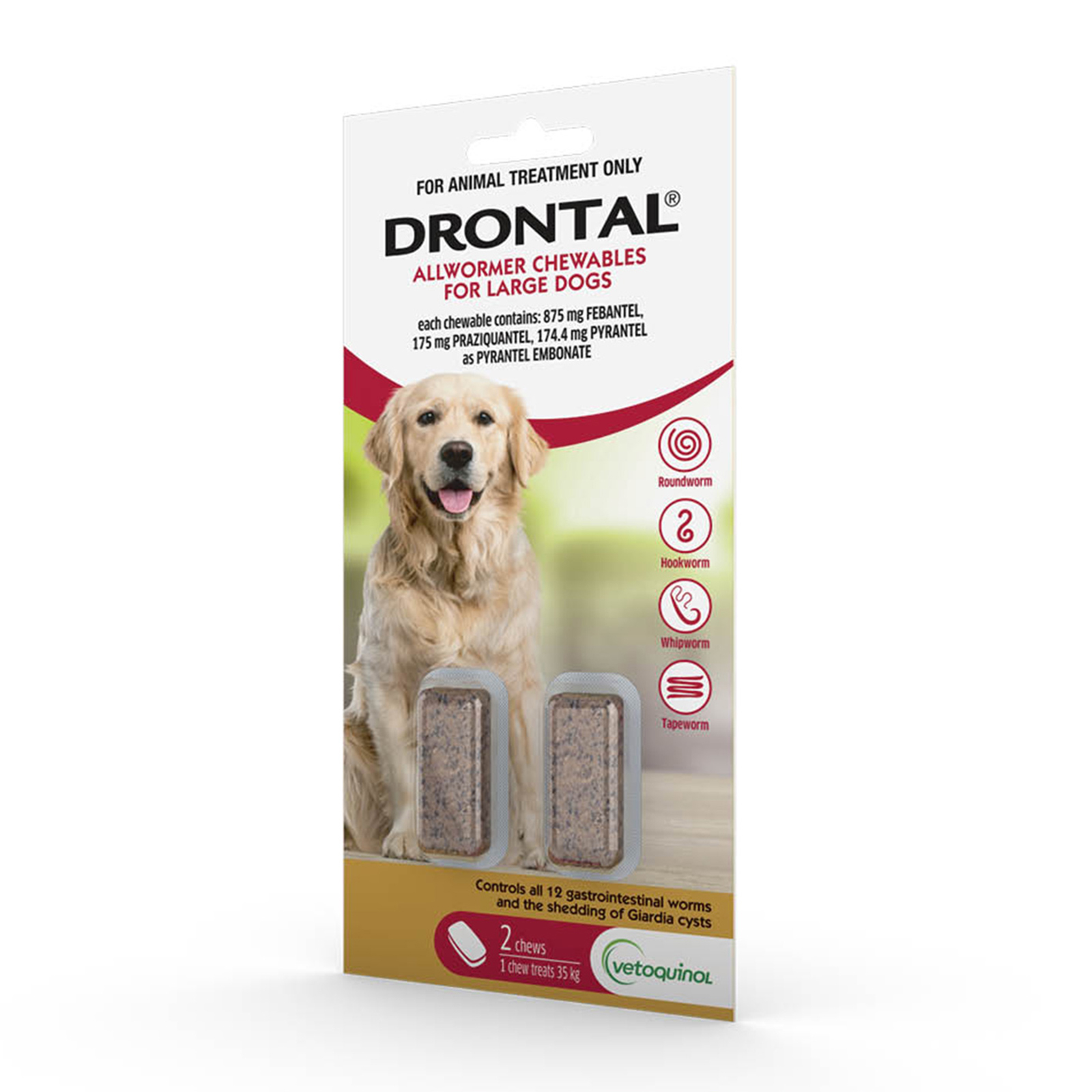 Drontal Allwormer For Dogs Large Up To 35kg 2 Chews - $43.74
