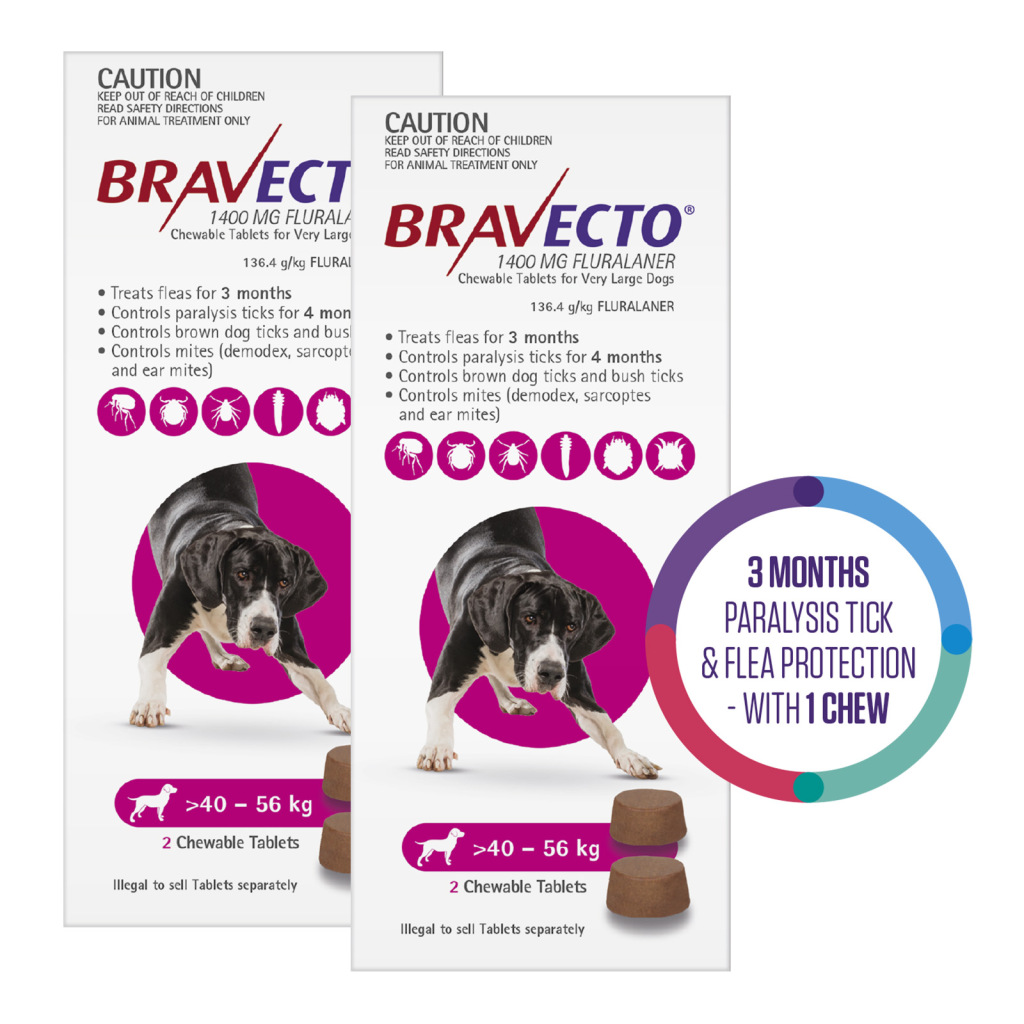 Bravecto For Very Large Dogs 40-56kg 4 Chews - $195.99