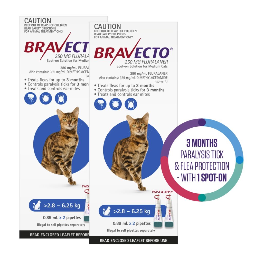 Bravecto Spot On For Cats Blue 2.8-6.25kg 4 Pack - $172.29
